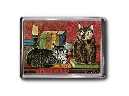 Library Cats Magnet Classic Literary Cat Tabby Tortoiseshell Tortie ...