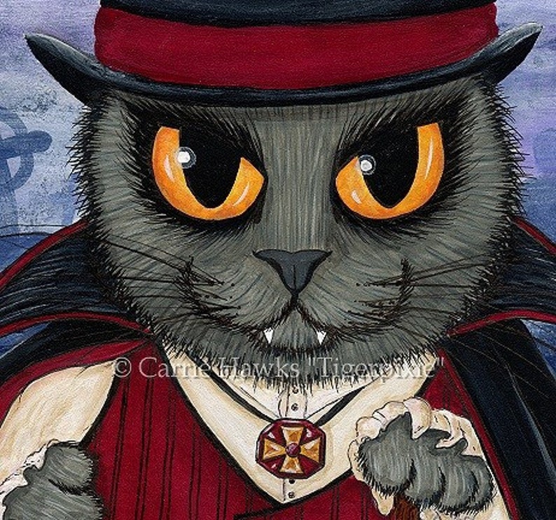Vampire Cat Art Cats Gothic Graveyard Halloween Cemetery - Etsy Australia