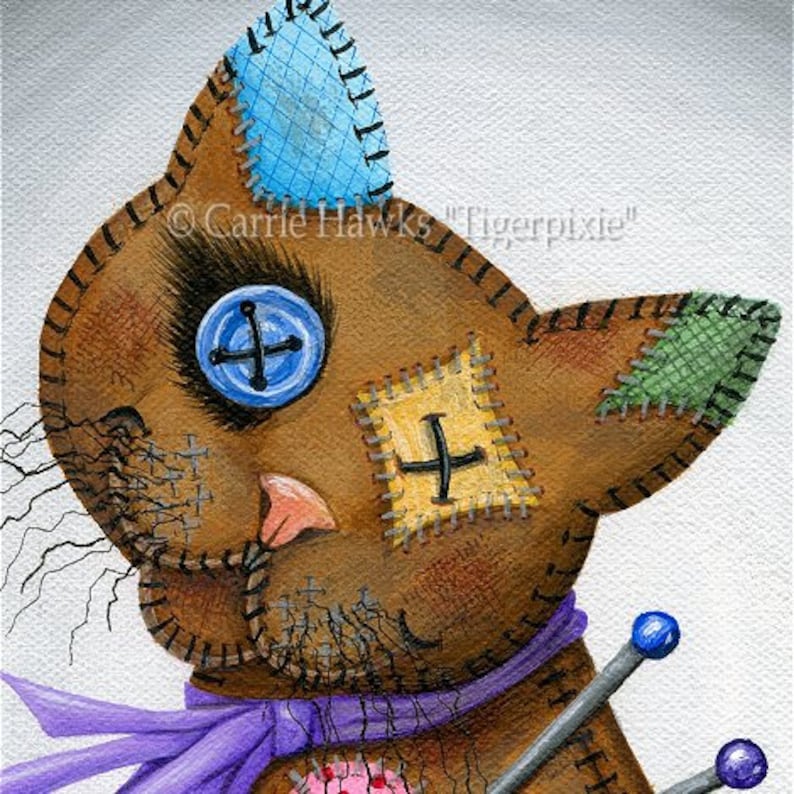 Voodoo Cat Doll Patchwork Cat Pin Cushion Cat Doll Button Eyes Rag Doll ...