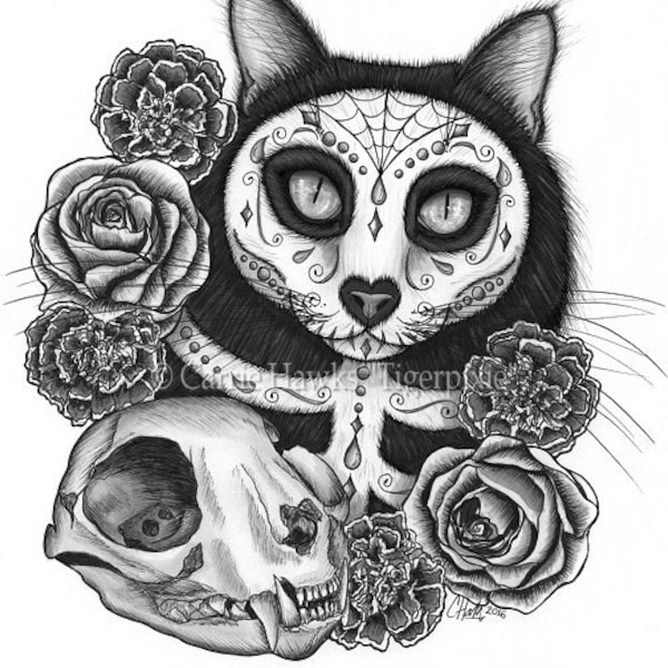 Day of the Dead Cat Wall Art - Etsy