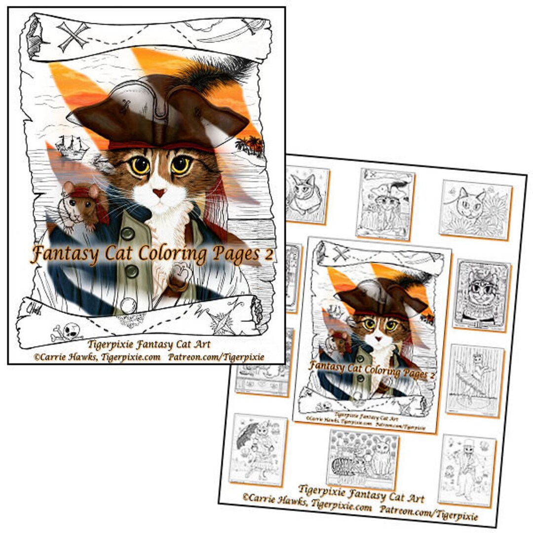 Buy Fantasy Cat Coloring Page Gift Set 2 Adult Coloring Book 10 Online ...