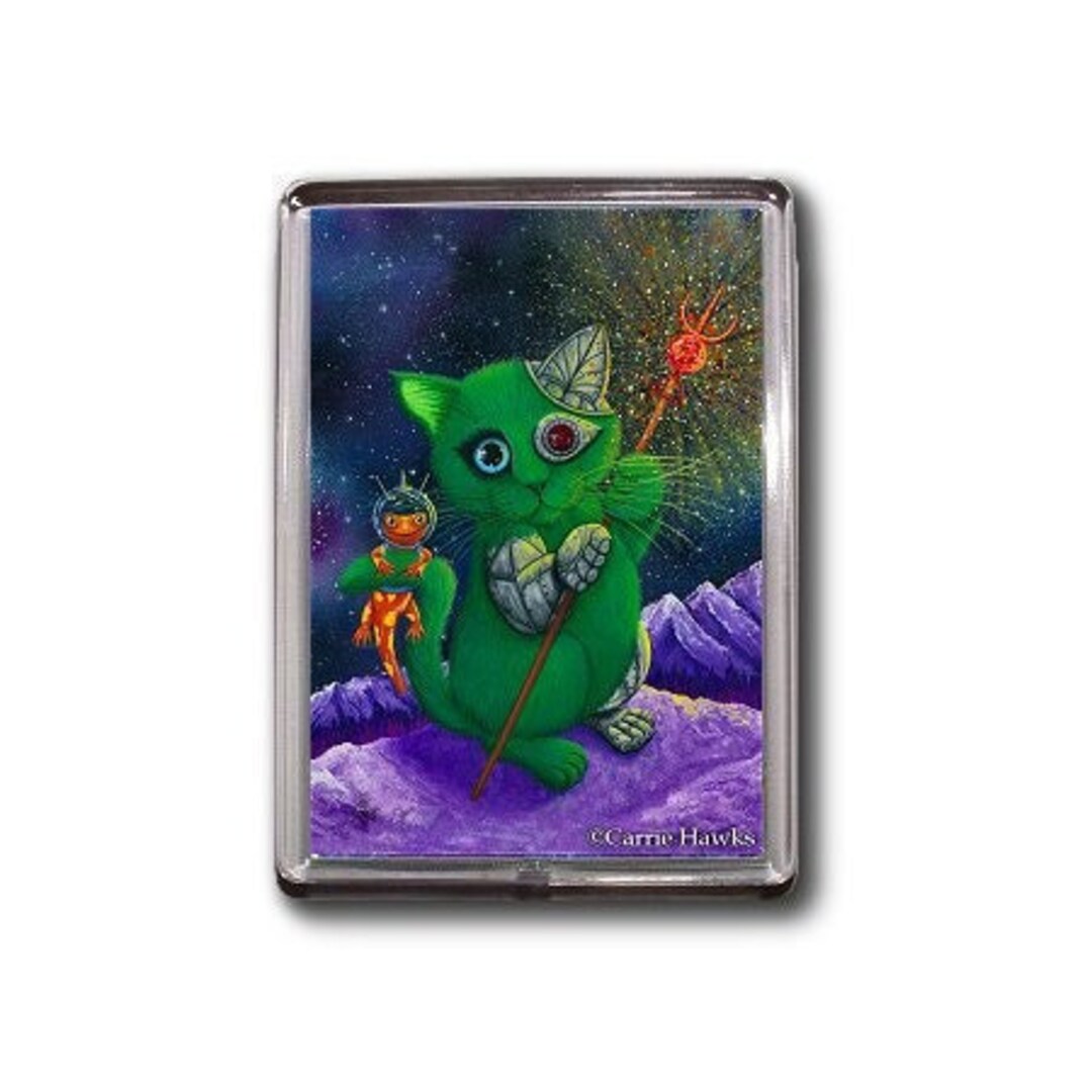 Cyborg Galaxy Cat Magnet Salamander Green Alien Space Cat Sci-fi Page ...