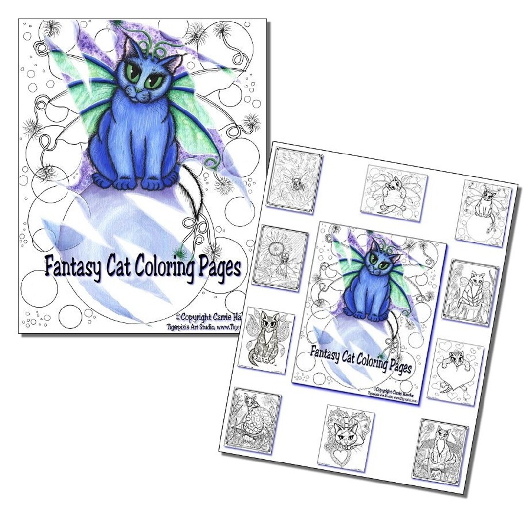 Fairy Cat Coloring Page Gift Set Adult Coloring Book 10 Pages Fantasy ...
