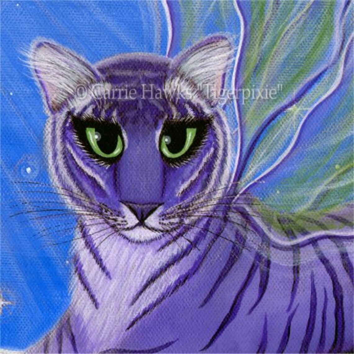Cat Painting Tiger Fairy Cat Artwork Purple Tiger Pixie Moon - Etsy