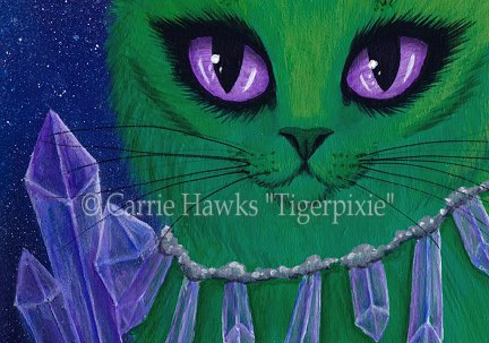 Alien Cats Art Cat Painting Space Cats Green Alien Cat Purple | Etsy
