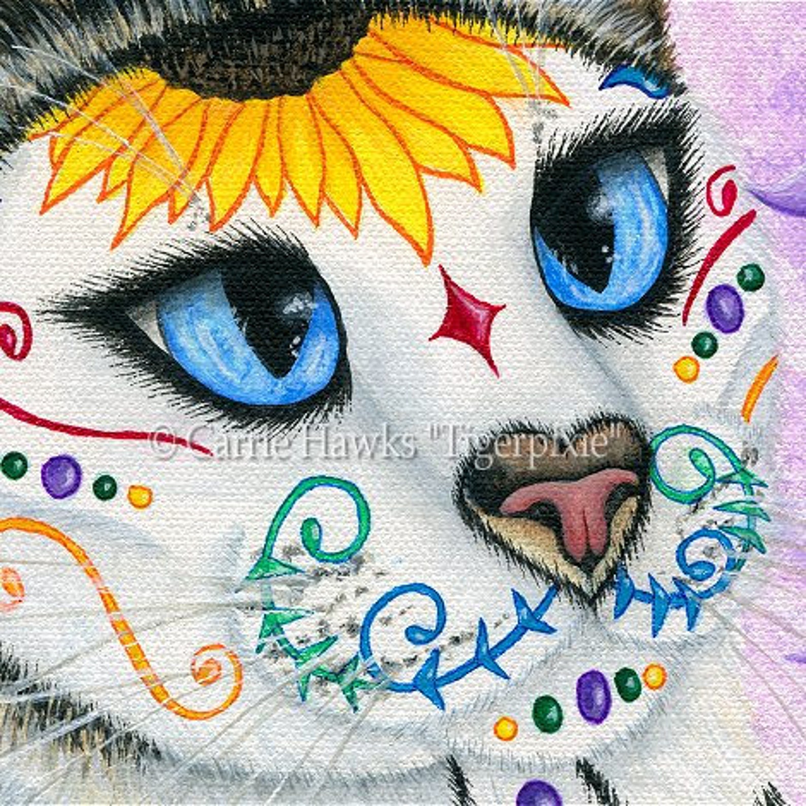 Day of the Dead Cat Art Cat Painting Sunflowers Gothic Mexican | Etsy