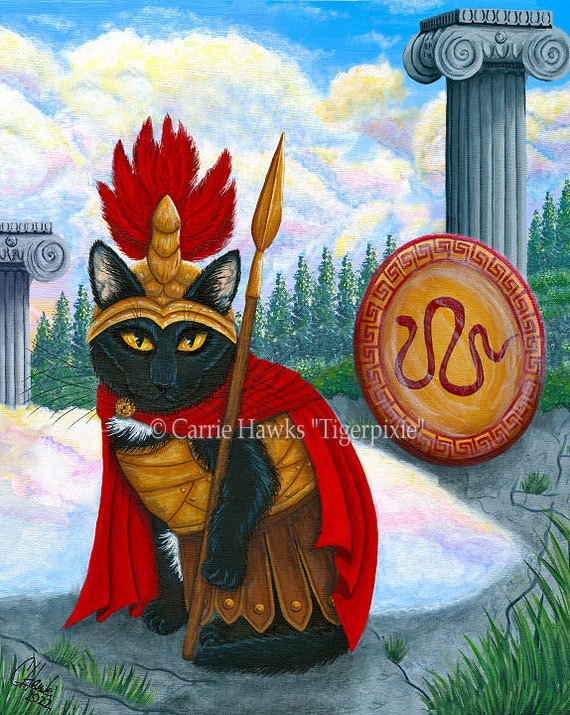 Ares God of War Cat Art Print Greek Mythology Warrior Black - Etsy