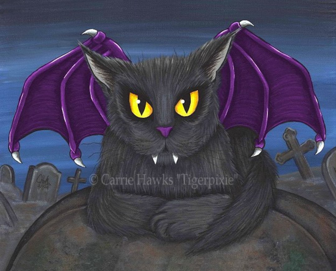 Vampire Cat Painting Gothic Black Cat Art Vampire Cat Art Vlad - Etsy