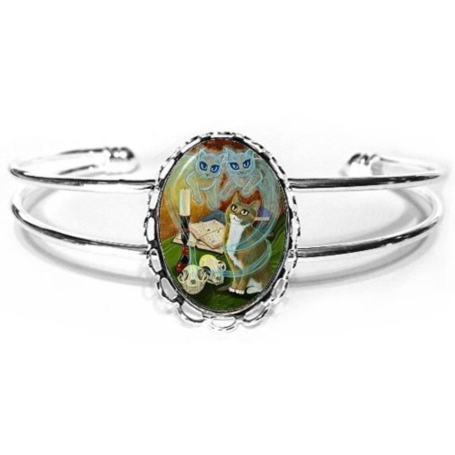 Gothic Cat Bracelet Ghost Cats Skull Calico Cat Silver Cat - Etsy