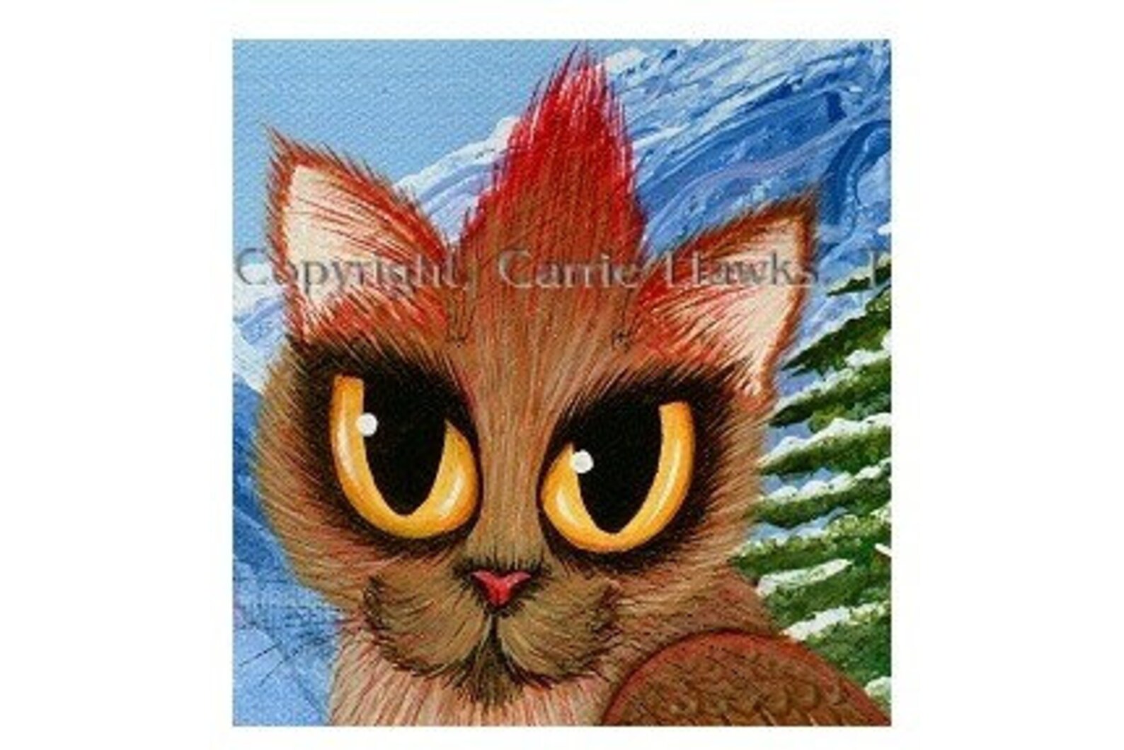 Cardinal Cats Original Cat Painting Art Bird Winter Snow Fantasy Cat ...