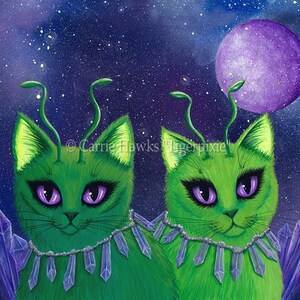 Alien Cats Bookmark Space Cats Bookmarker Green Alien Cat Fantasy Cat ...