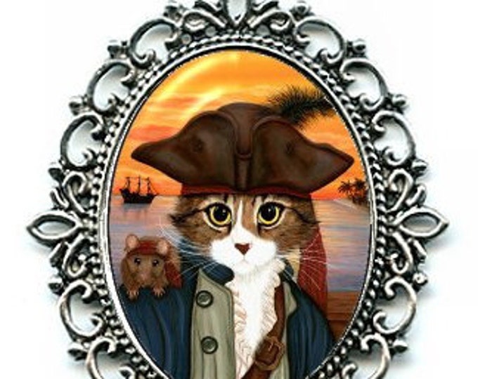 Pirate Cat Pendant, Halloween Pirate Necklace Resin Pendant Cat Jewelry ...