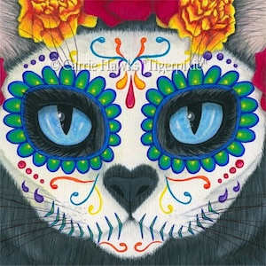 Day of the Dead Cat Art Cat Painting Gothic Mexican Sugar Skull Fantasy ...