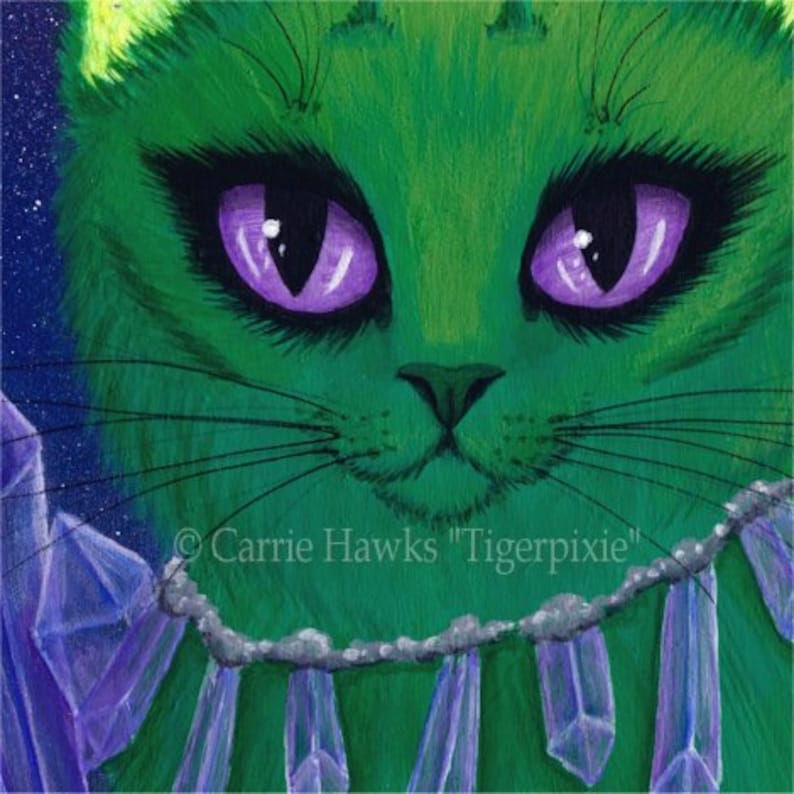 Alien Cats Art Cat Painting Space Cats Green Alien Cat Purple - Etsy