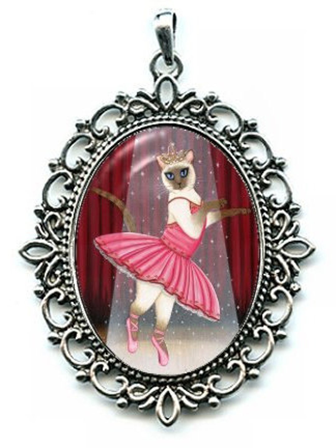 Ballerina Cat Necklace Siamese Cat Ballet Dancer Cat Cameo Pendant ...