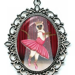 Ballerina Cat Necklace Siamese Cat Ballet Dancer Cat Cameo Pendant ...