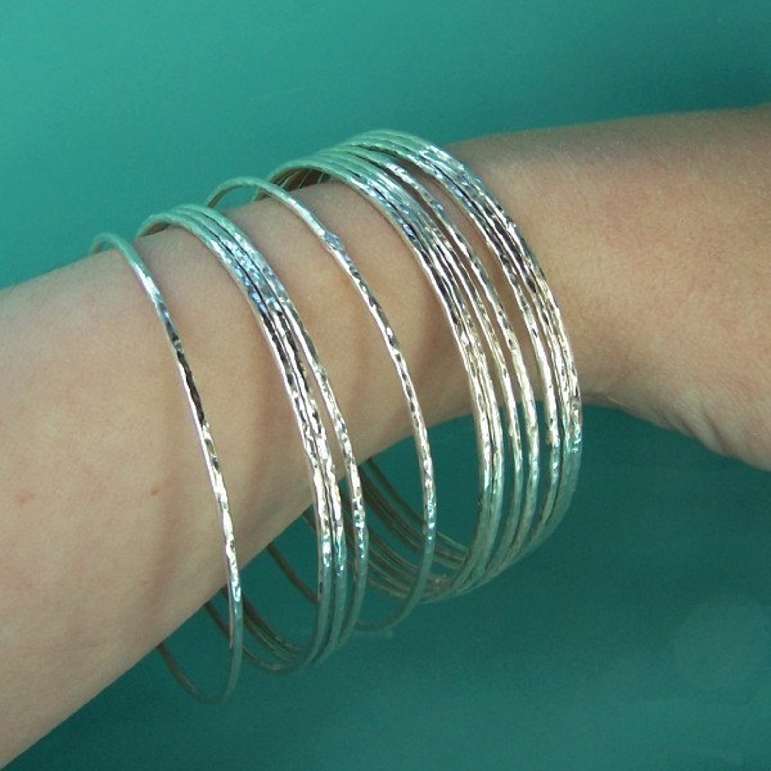 Sterling Silver Bangle Set of Twelve Hammered - Etsy