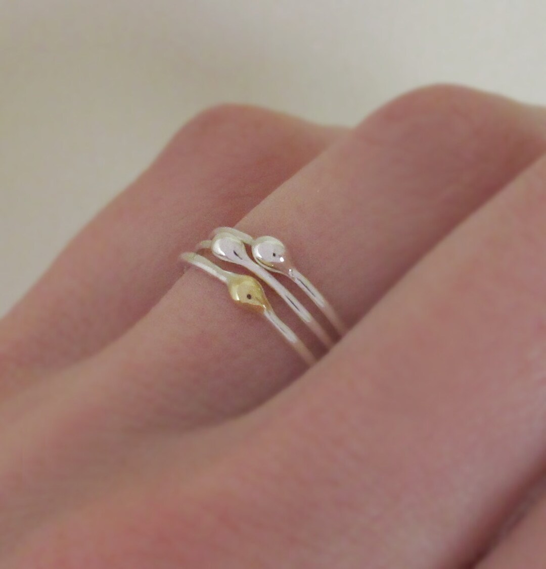 Rain Stacking Ring Set in Sterling Silver and 22k Gold, Set of Three - Etsy