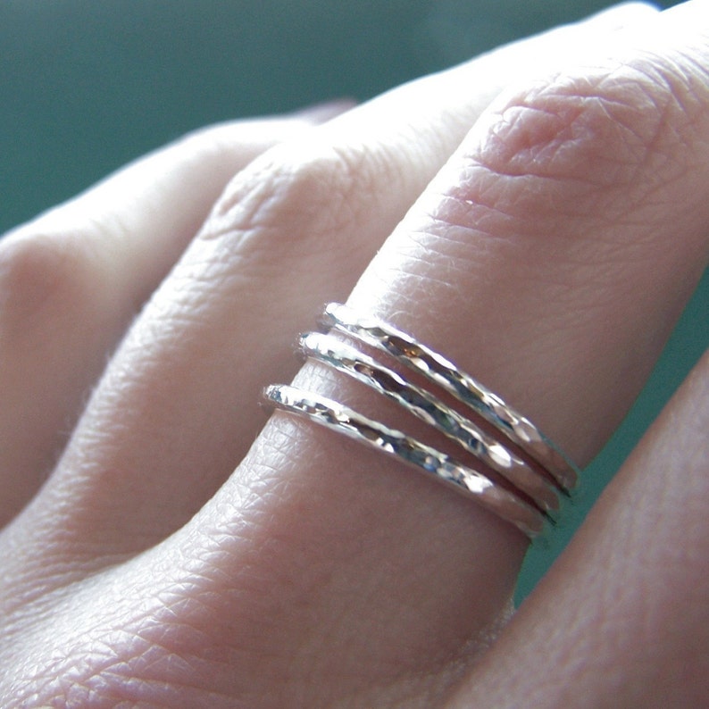 Sterling Silver Stacking Ring Set, Hand Hammered, Set of Three - Etsy