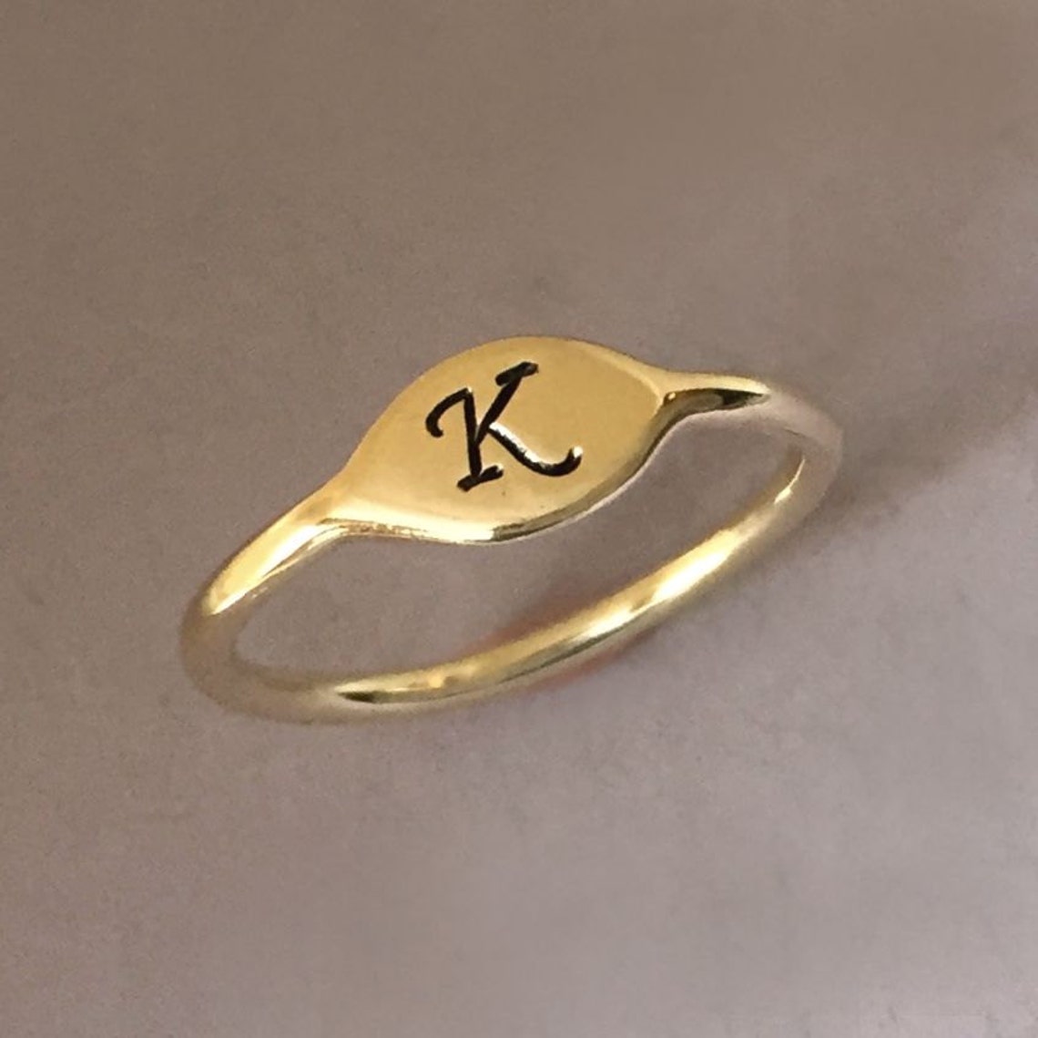Initial Letter Signet Ring in Solid 14k Yellow Gold - Etsy