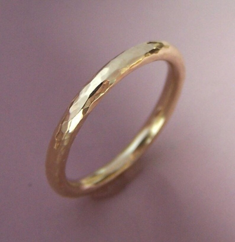 Hand Hammered 14k Recycled Gold Wedding Ring 2 Mm Round | Etsy