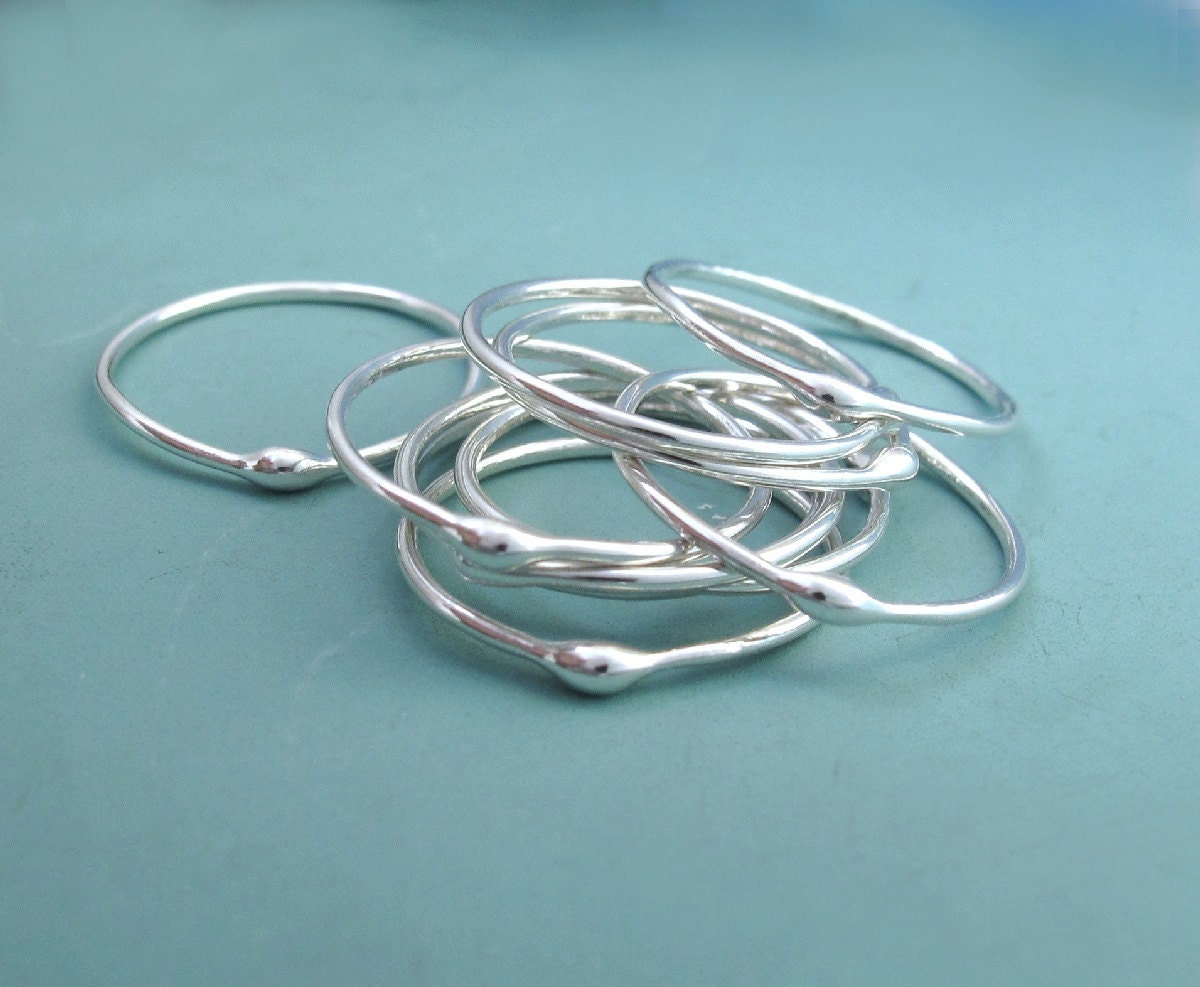 Sterling Silver Stacking Ring Set of Ten Rain Droplet | Etsy