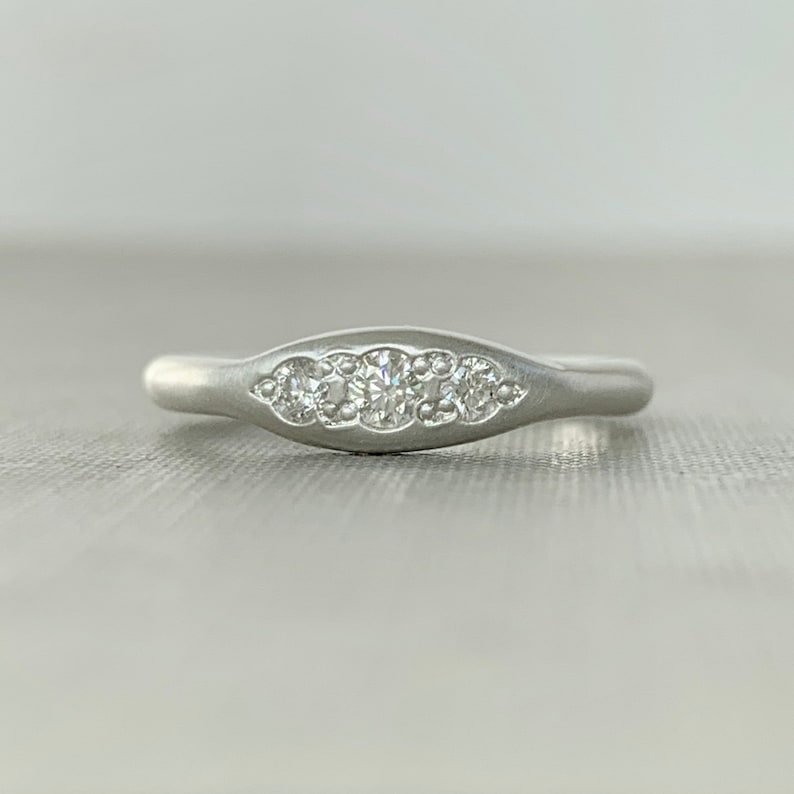 Three Stone Bead Set Ring in Moissanite and Sterling Silver or 14k Gold ...