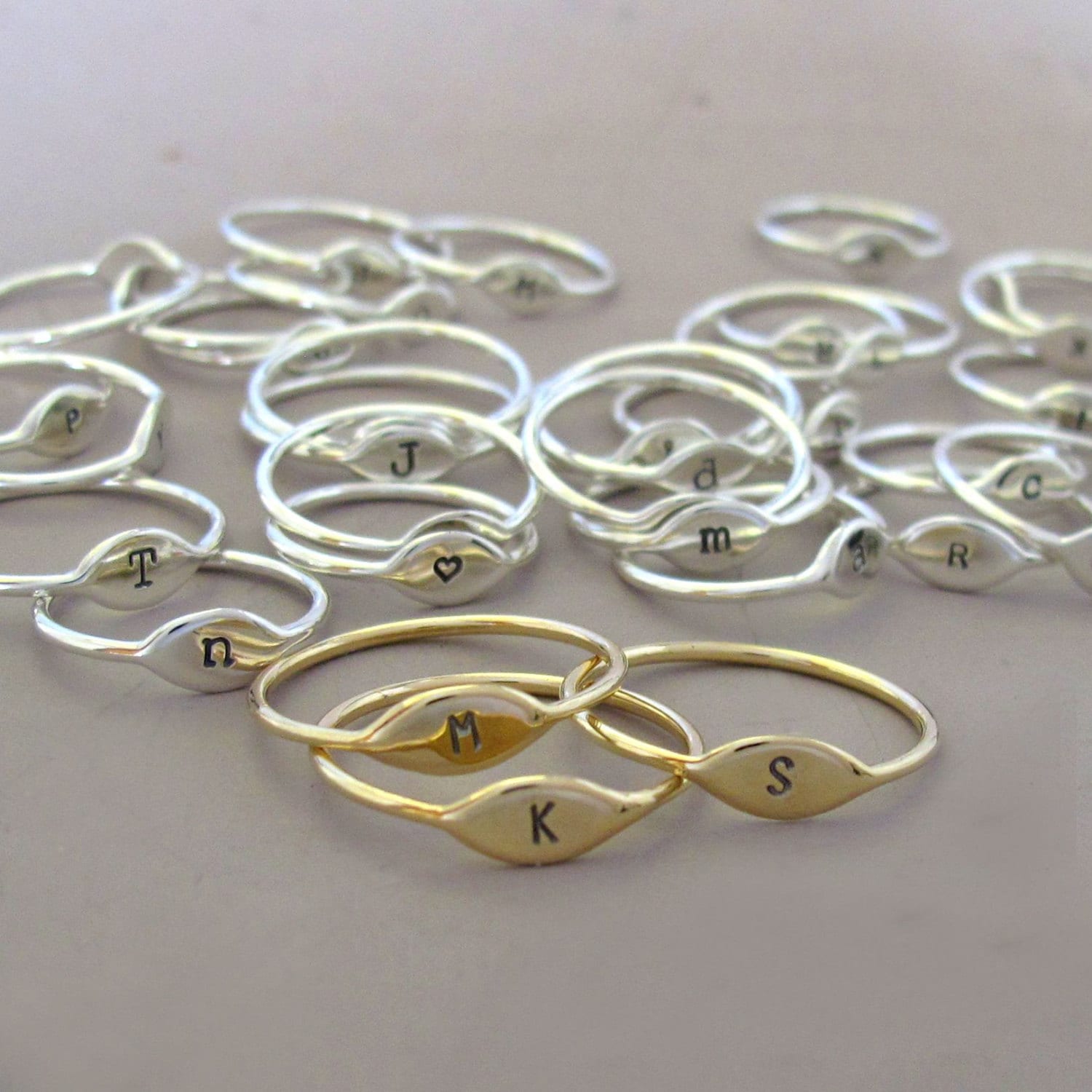 14k Gold Letter Stacking Ring Personalized With Initial - Etsy