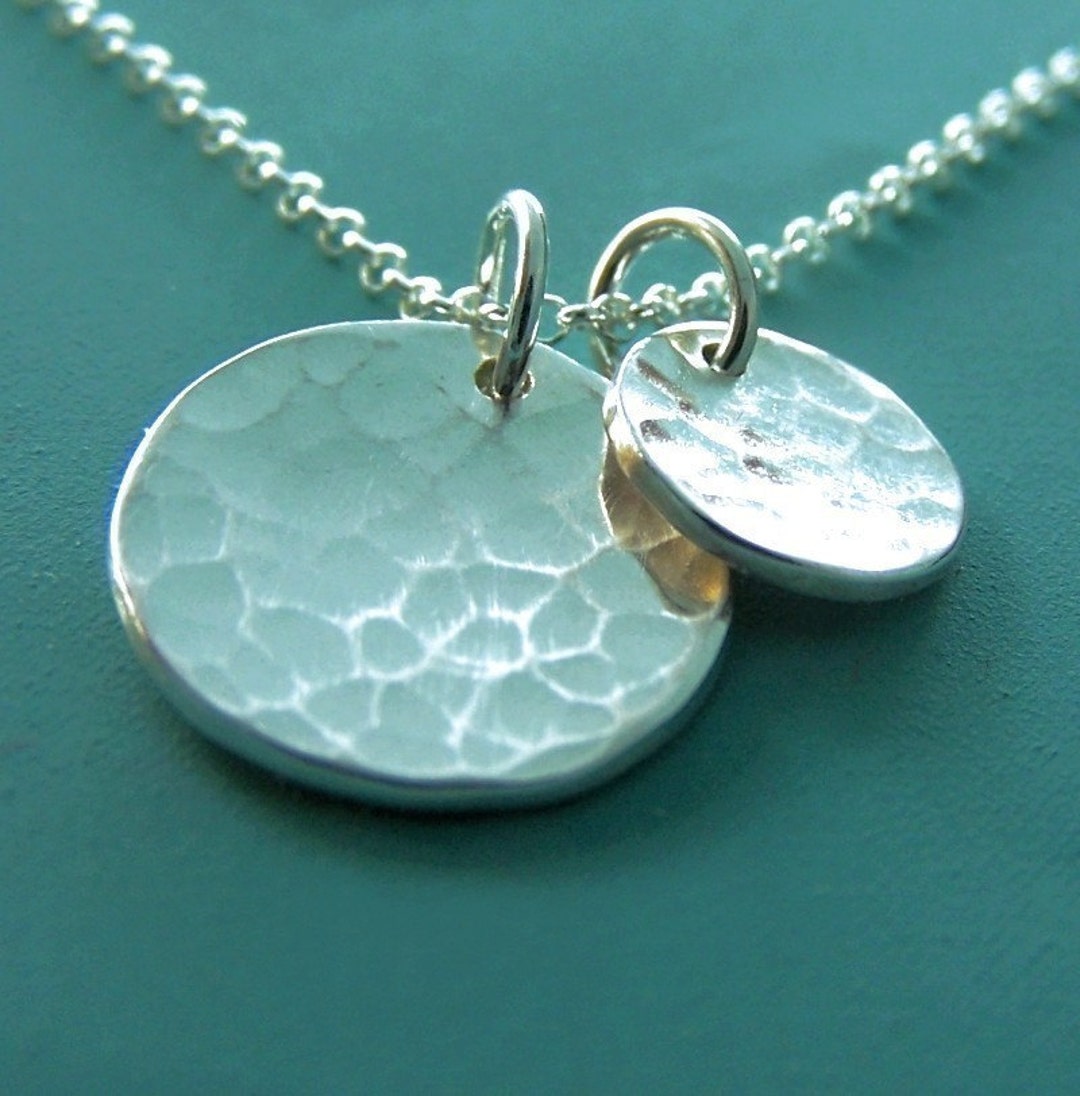 Hammered Sterling Silver Disc Necklace With Two Charms - Etsy