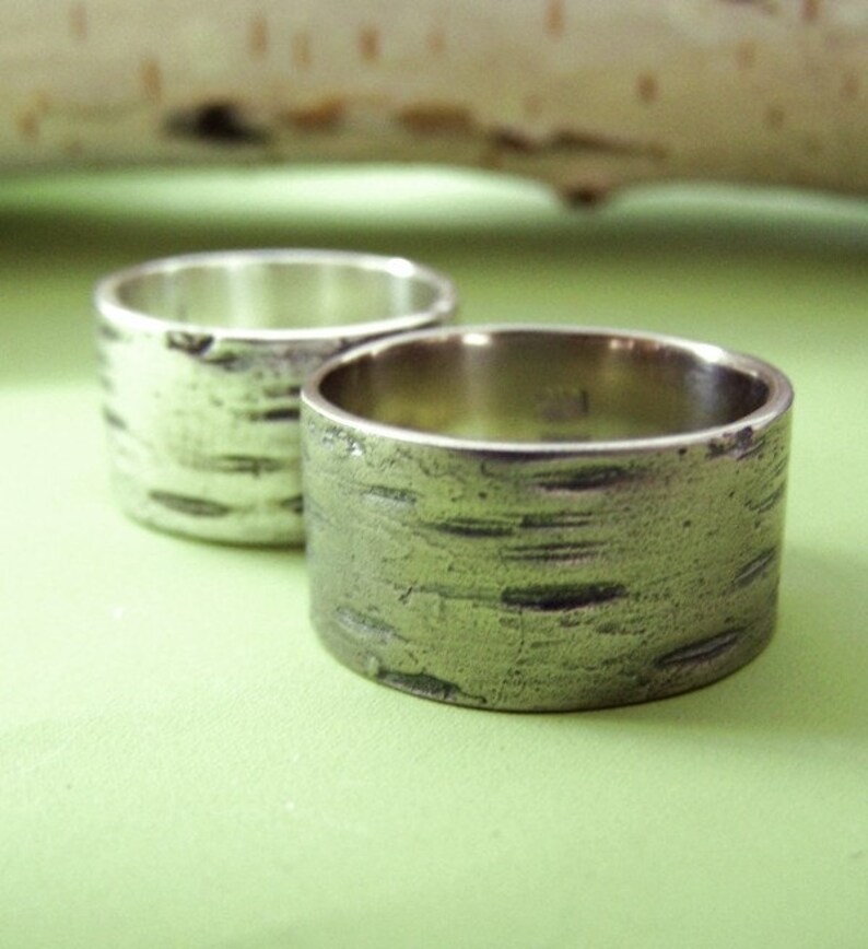 Birch Ring Men's Wide Birch Tree Bark Wedding Band in 14k | Etsy