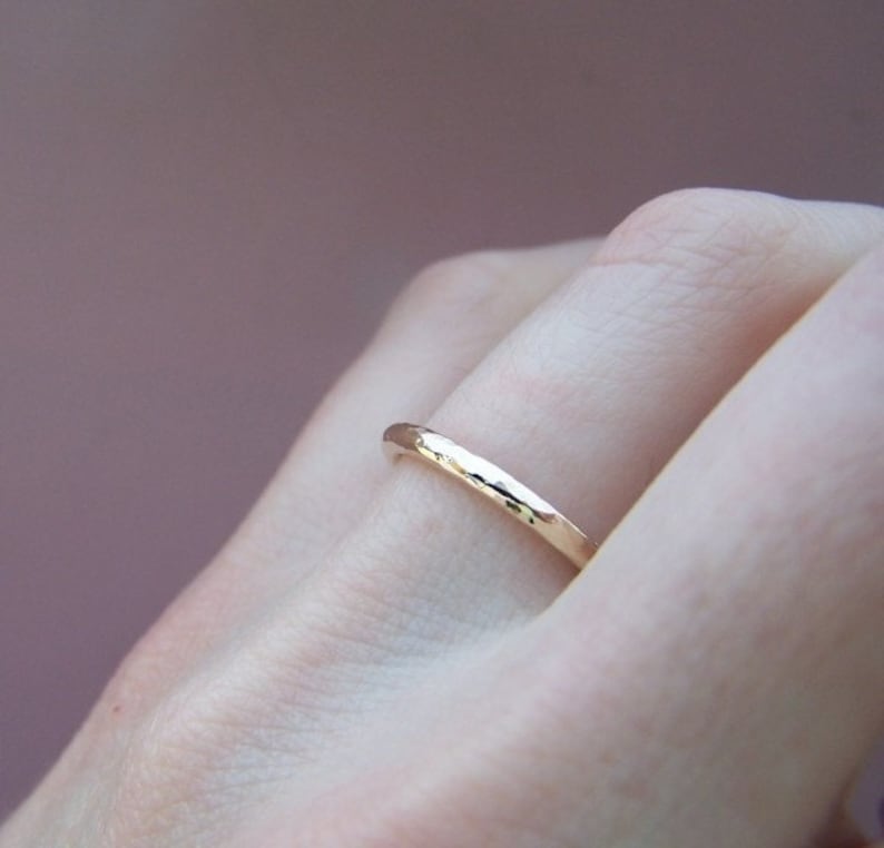 Hand Hammered 14k Recycled Gold Wedding Ring 2 Mm Round | Etsy