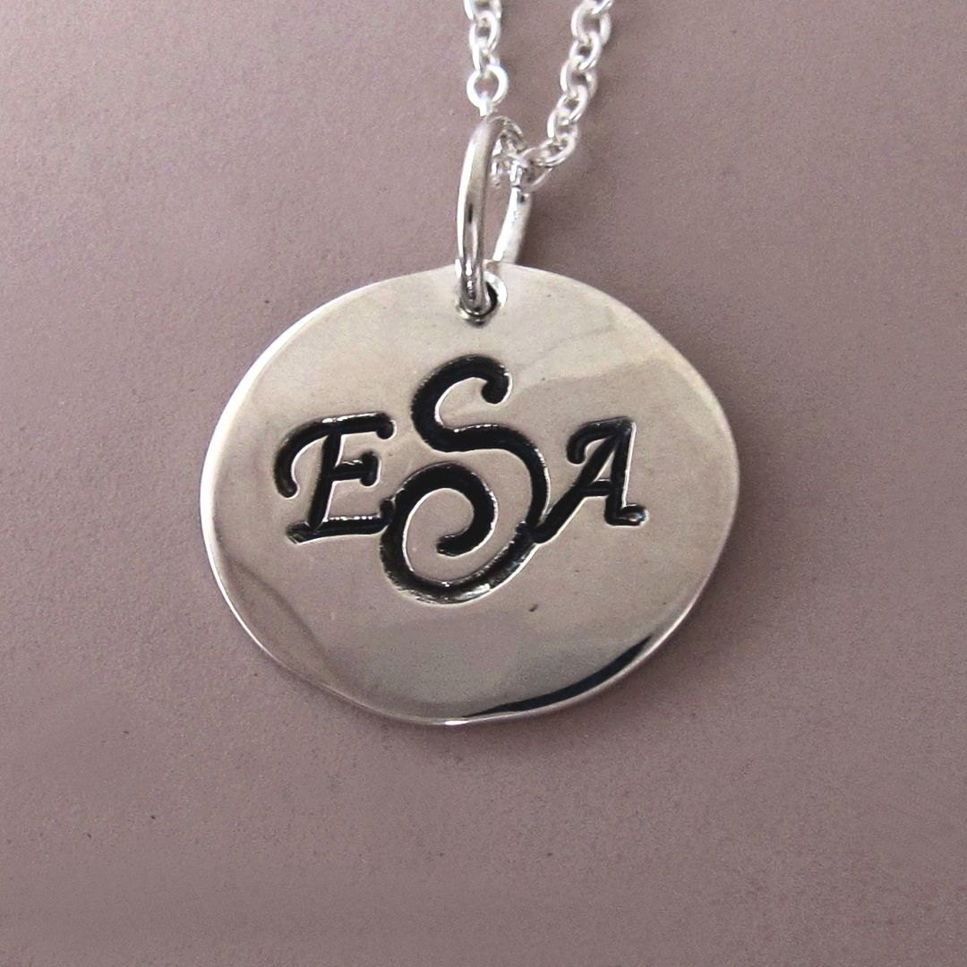 Monogram Necklace in Sterling Silver, Personalized Custom Hand Stamped ...