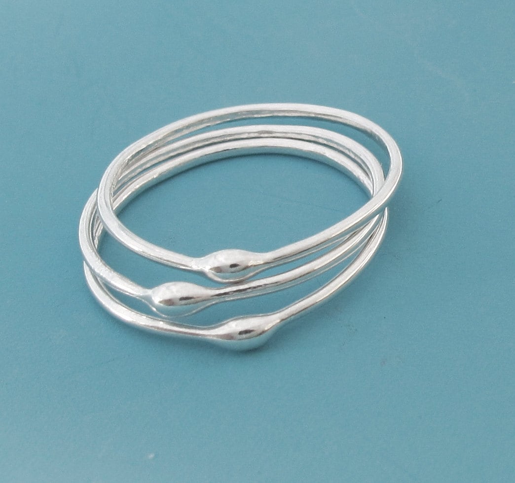 Sterling Silver Stacking Ring Set, Rain, Set of Three - Etsy