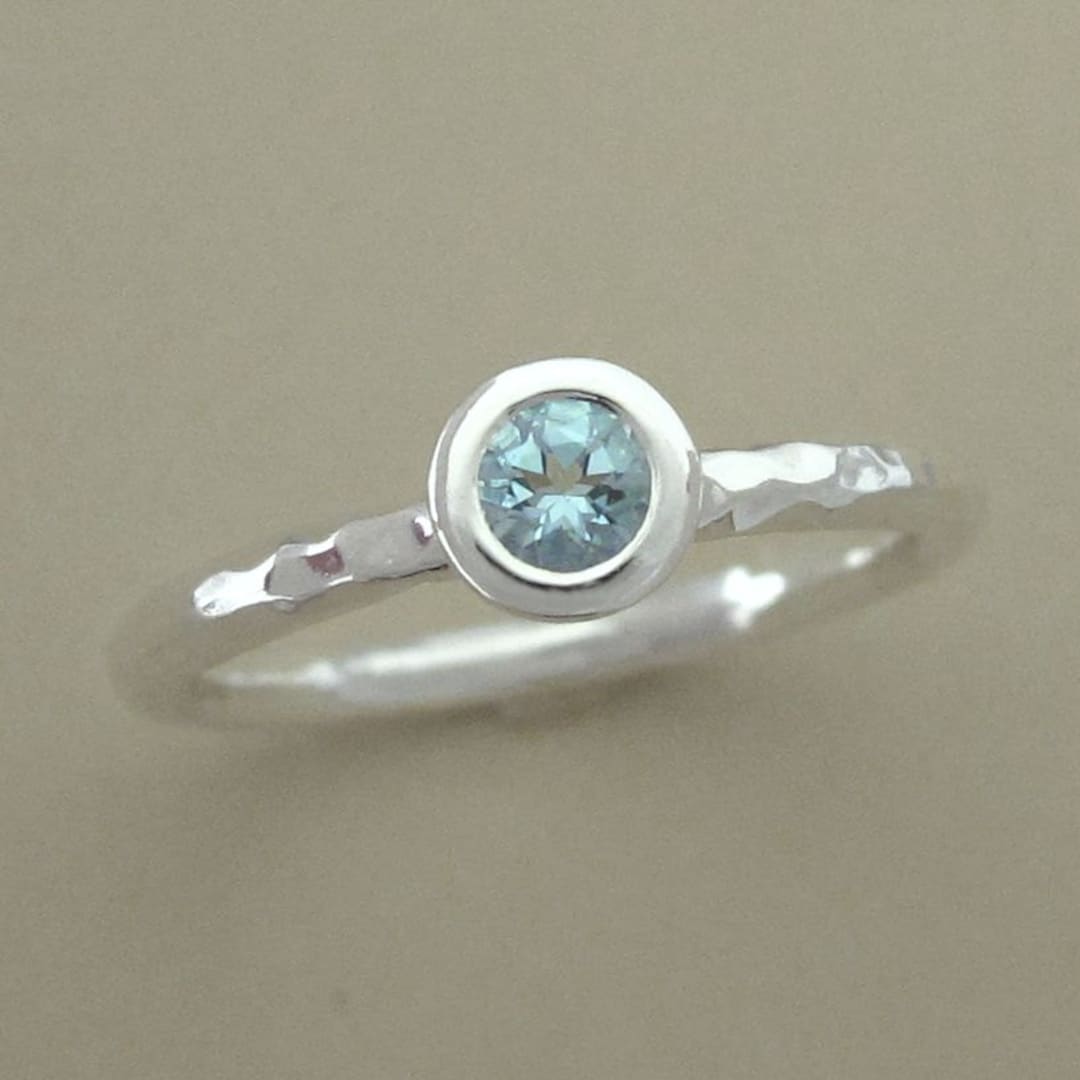 Aquamarine Sterling Silver Ring: Hand Hammered Solitaire, March ...