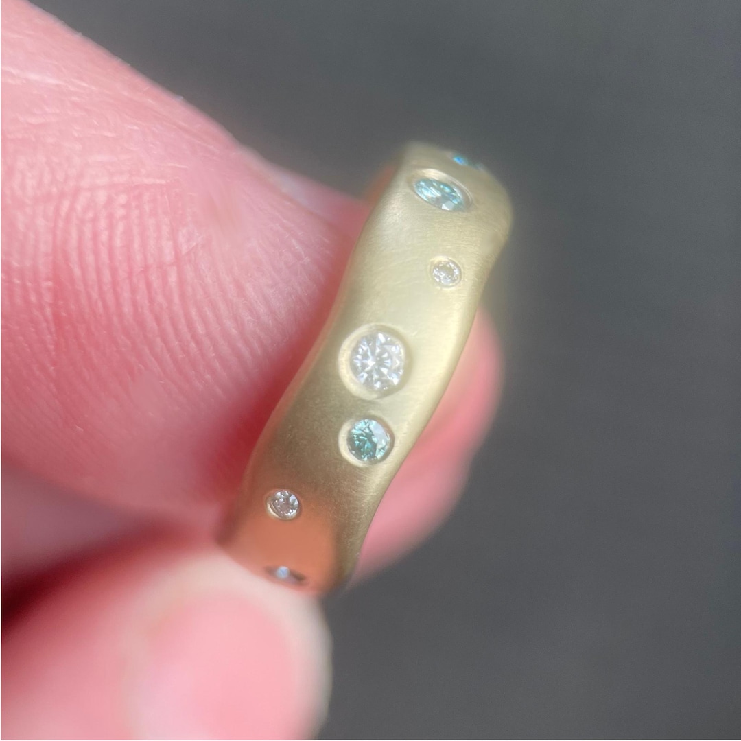Flush Set 12 Moissanite Wedding Band: Recycled Gold Modern Organic ...