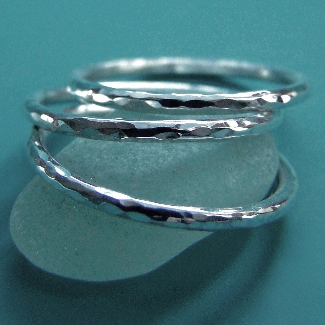 Sterling Silver Stacking Ring Set Hand Hammered Set of Three - Etsy