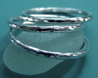 Sterling Silver Stacking Ring Set Rain Set of Three | Etsy