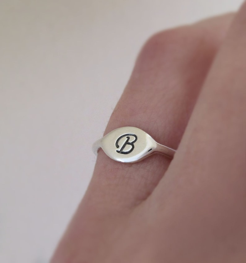 Initial Letter Ring Sterling Silver Small Signet Pinky Ring - Etsy