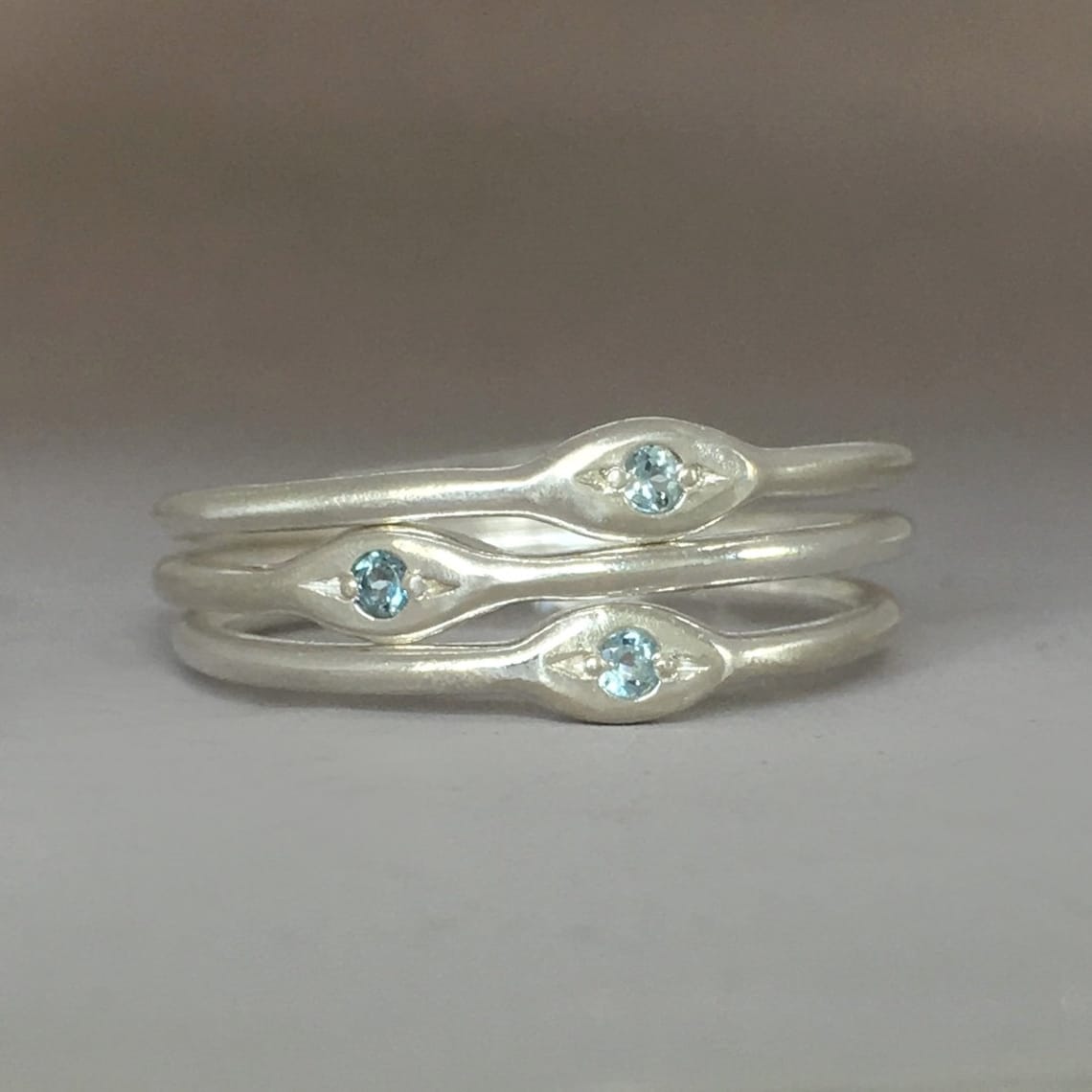 Aquamarine Stacking Ring Set, Sterling Silver, Rain - Etsy