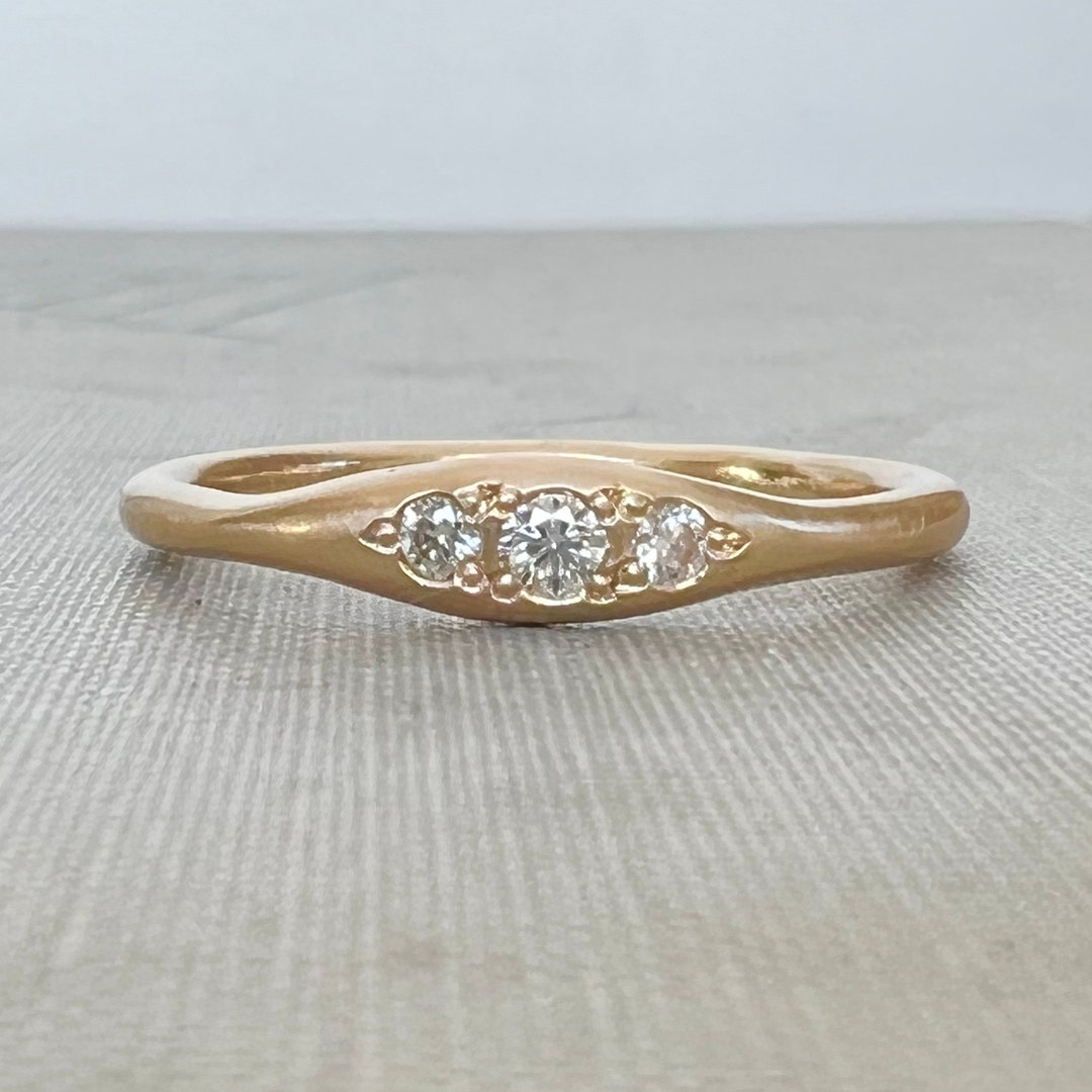Three Stone Bead Set Ring in Moissanite and Sterling Silver or 14k Gold ...