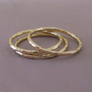 14k Yellow Gold Stacking Ring Set of Three, 1.3 Mm, Round Hand Hammered ...