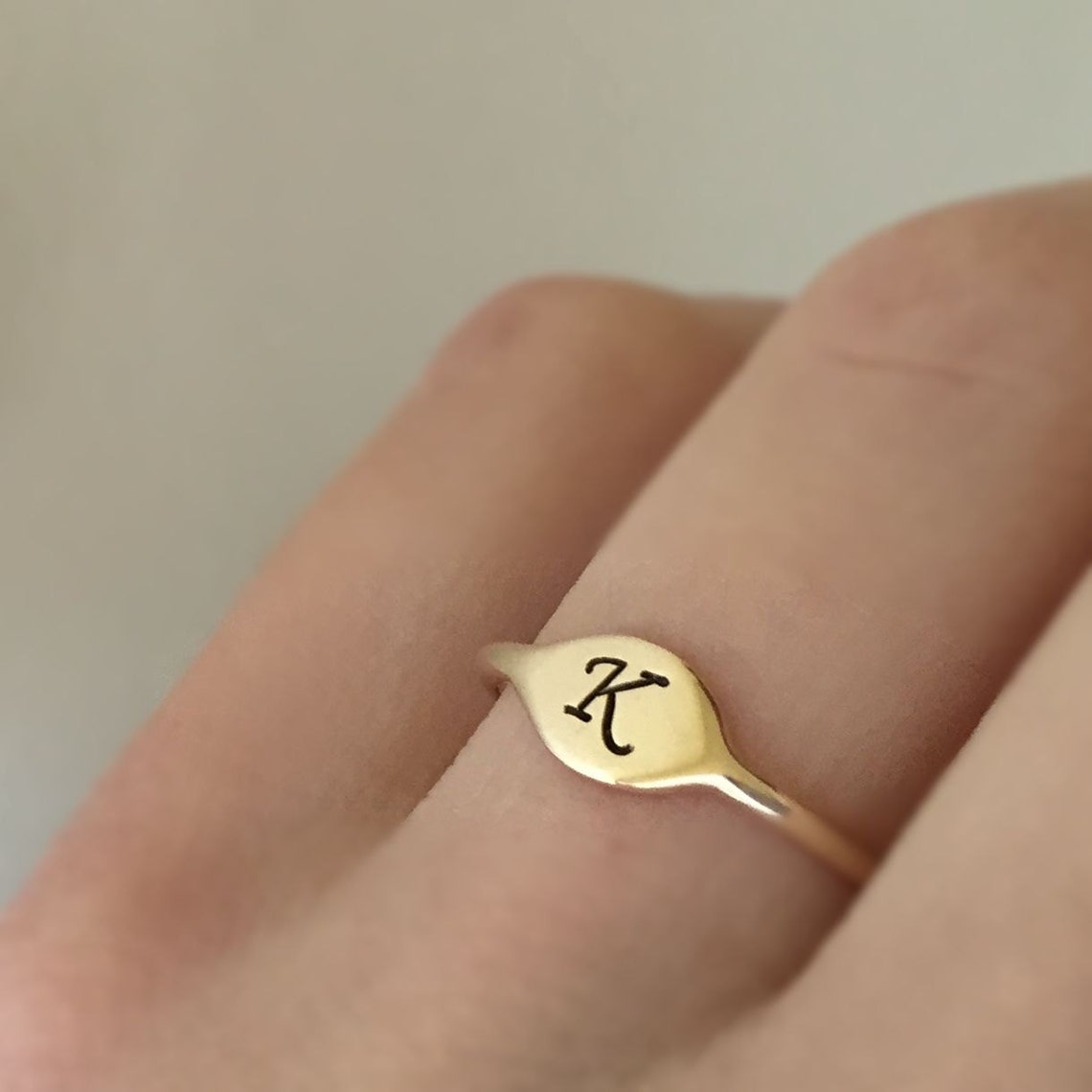 Initial Letter Signet Ring in Solid 14k Yellow Gold - Etsy