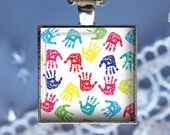 Little Hands Key Chain Pendant or Necklace-painted Rainbow - Etsy