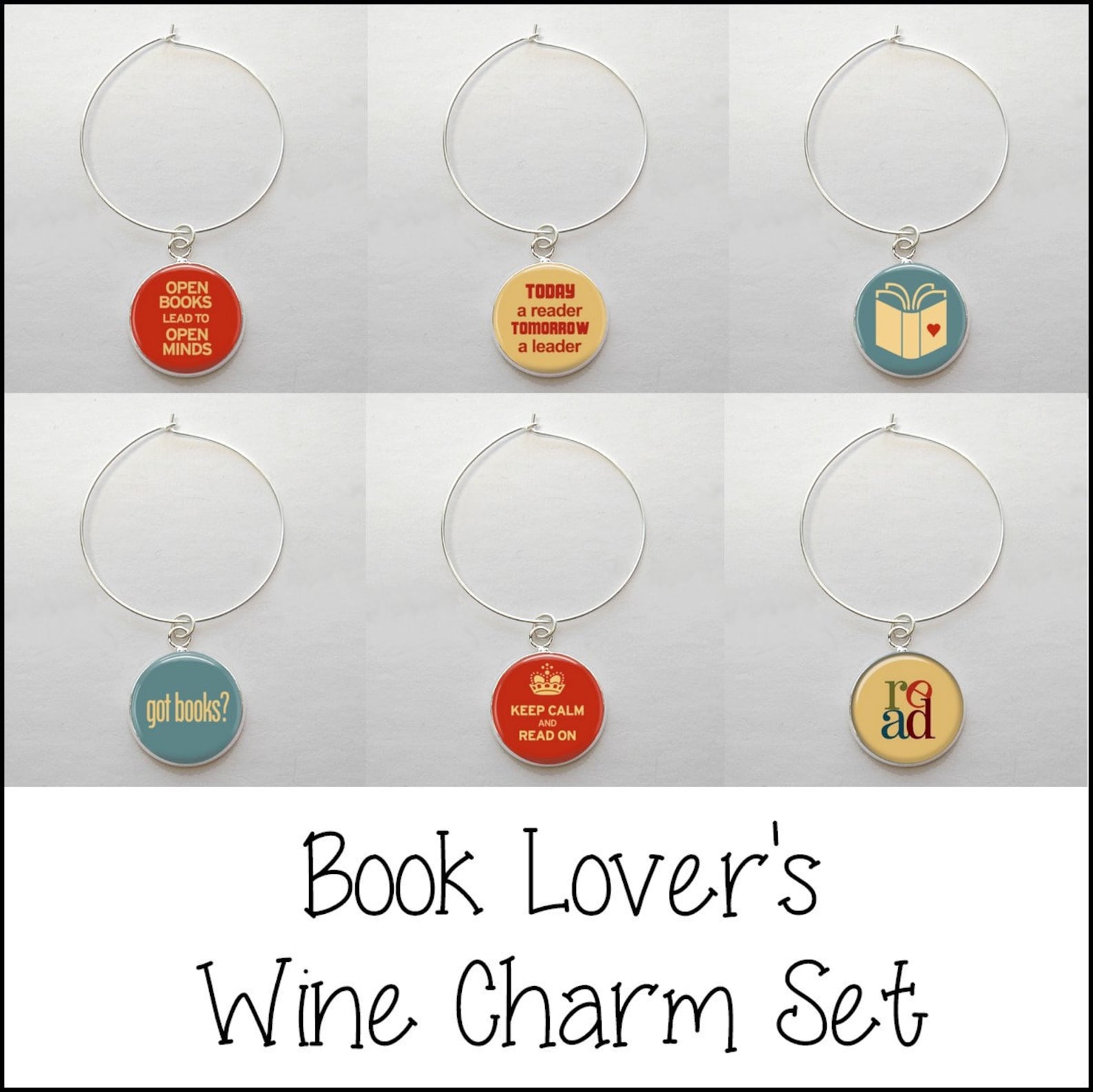 Book Lovers Book Club Wine Charm Set of 6 8 10 or 12 - Etsy