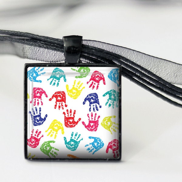 Little Hands Key Chain Pendant or Necklace-painted Rainbow | Etsy