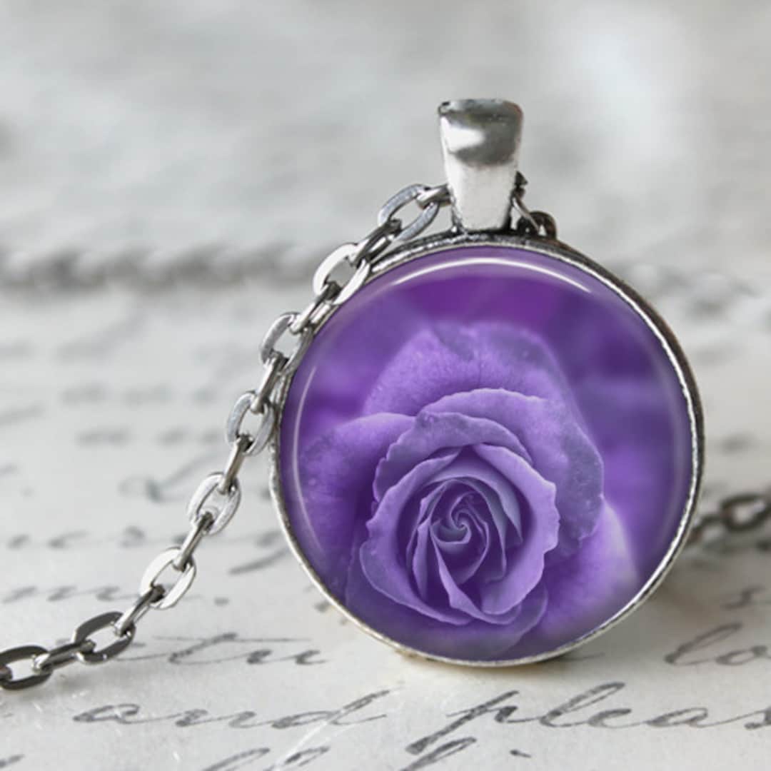 Purple Rose Necklace, Purple Rose Pendant, Purple Flower, Flower ...