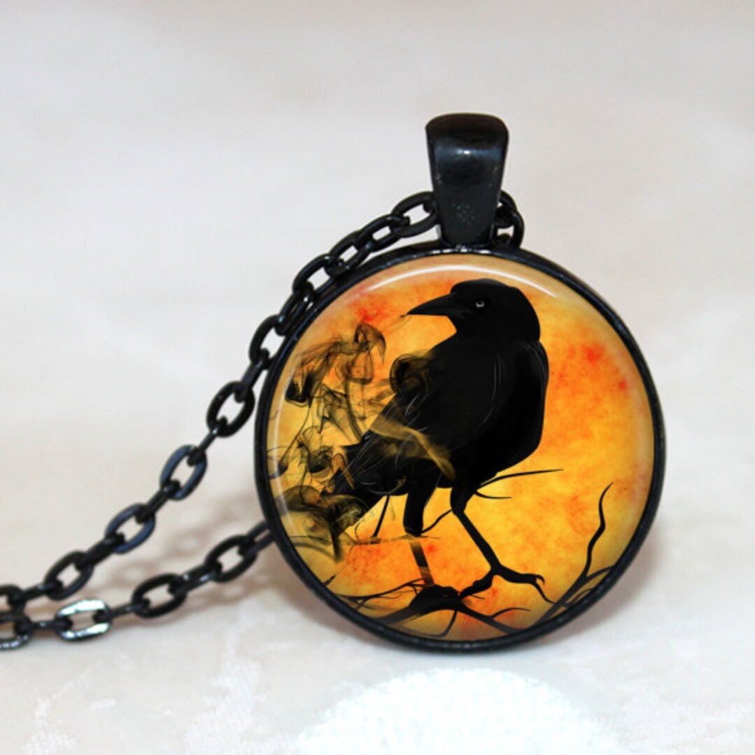 Fiery Crow Pendant, Necklace or Key Chain- Autumn Necklace, Crow Key ...