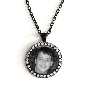 Custom Photo Pendant, Necklace or Key Chain - Black Rhinestone Setting ...