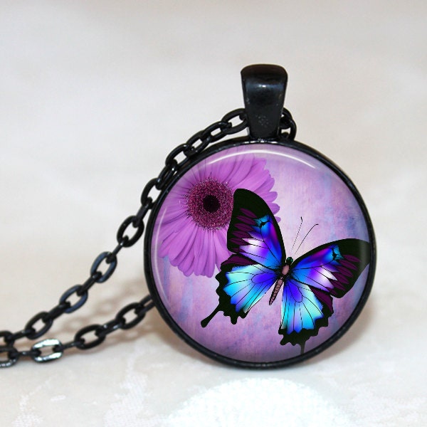 Pretty Purple Butterfly Pendant Necklace or Key Chain in Your - Etsy
