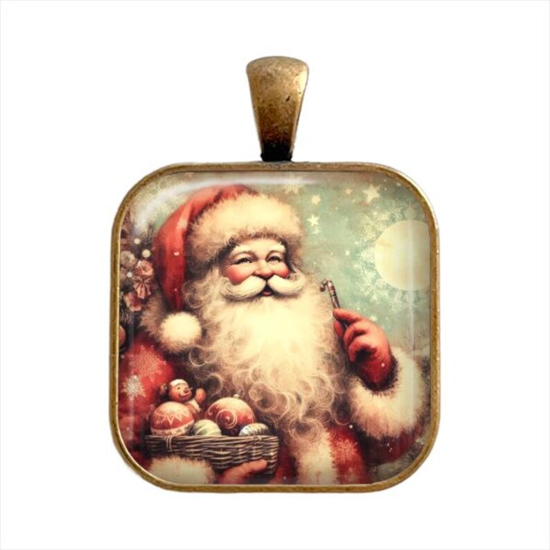 Santa Necklace - Holiday Pendant, Santa Pendant, Winter, Holiday ...